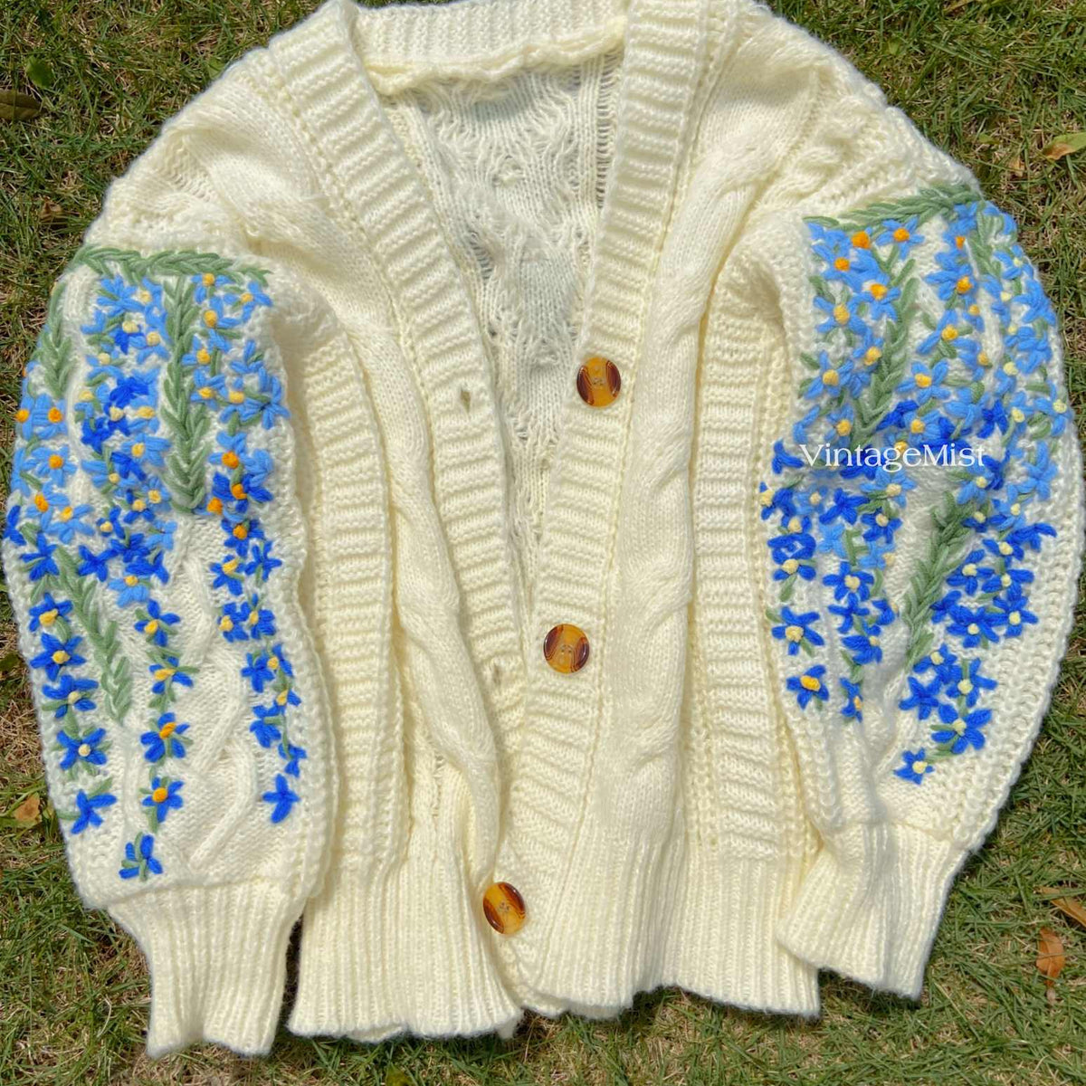 Cottagecore Floral Embroidery Cardigan - Ivory – VintageMist
