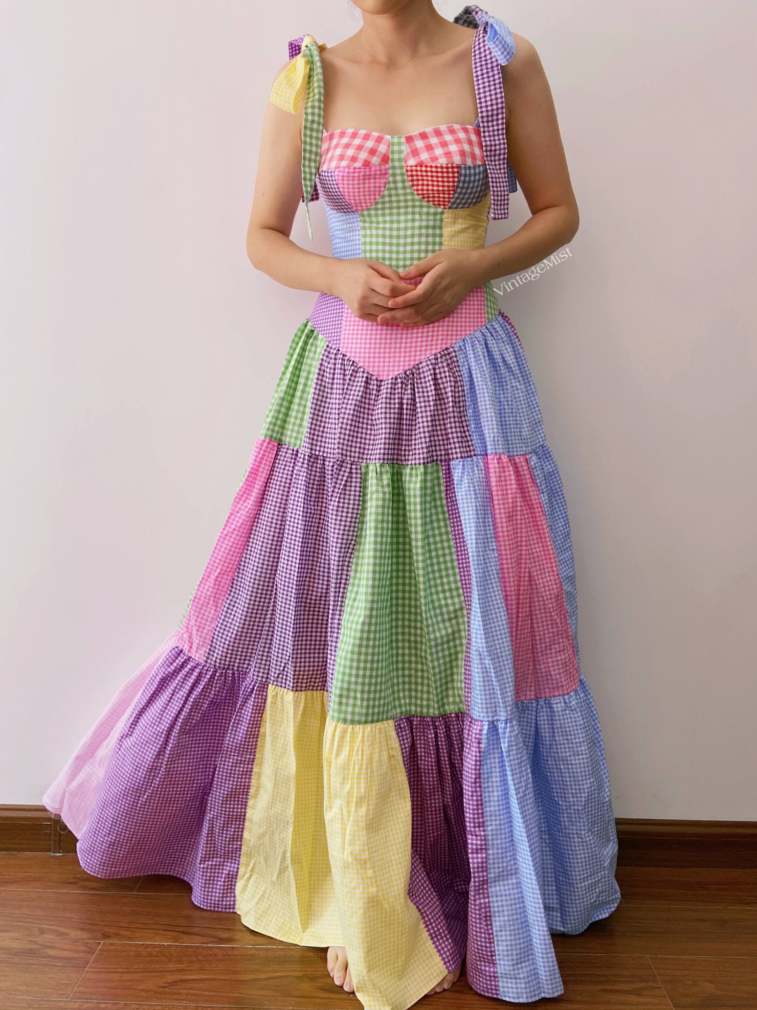 Retro Plaid Corset Top Maxi Skirt Set - Multicolor – VintageMist