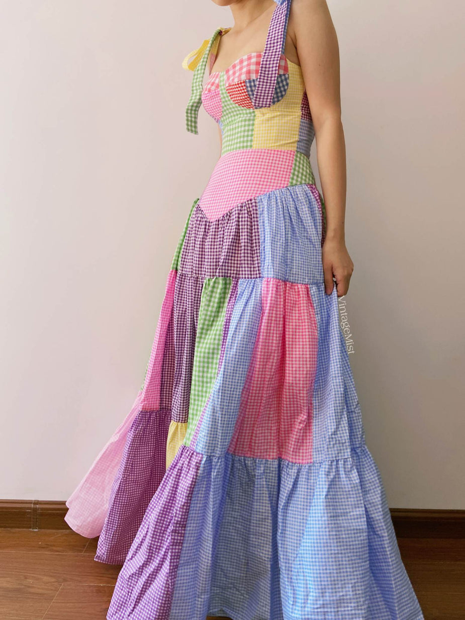 Retro Plaid Corset Top Maxi Skirt Set - Multicolor – VintageMist