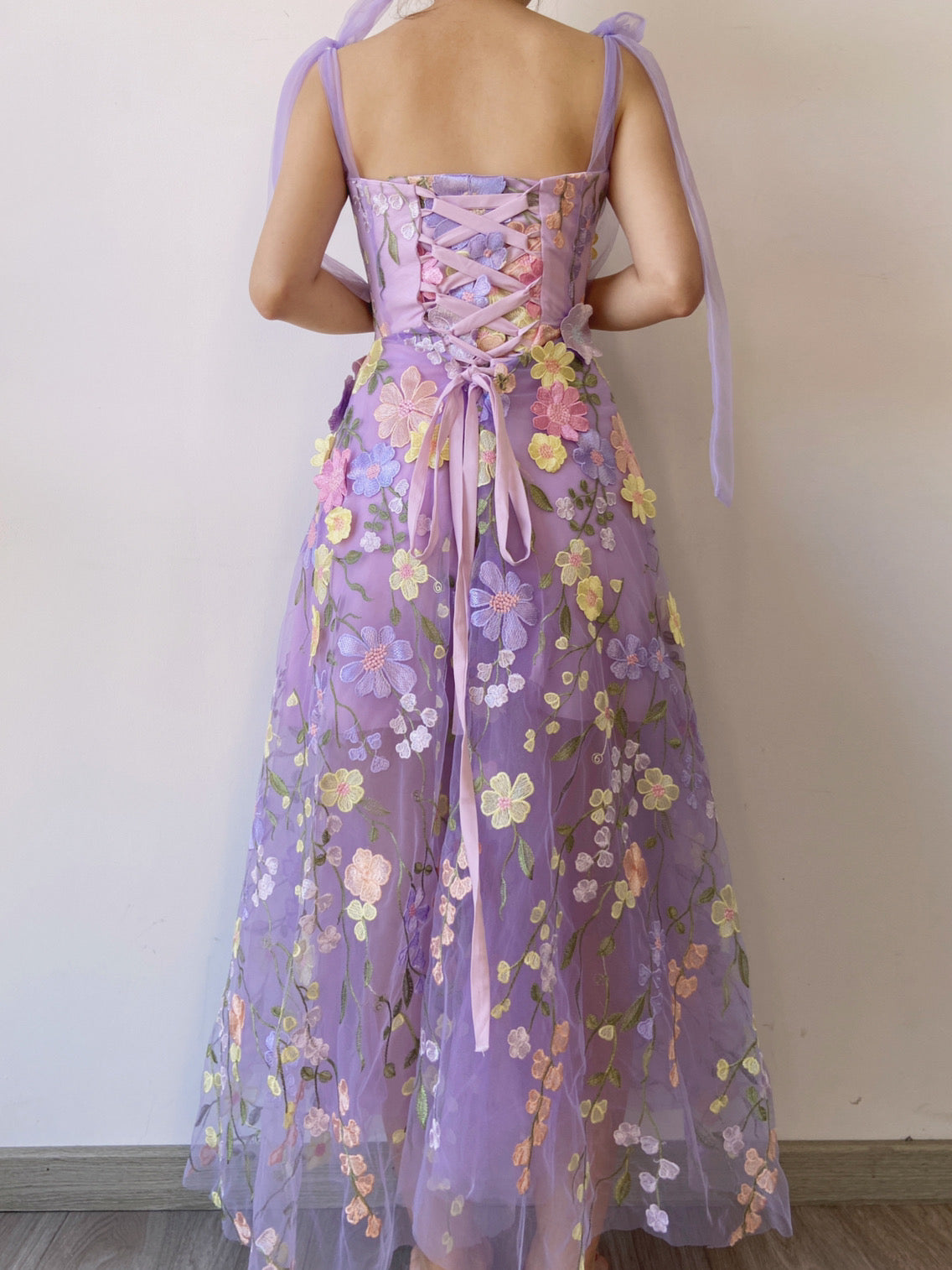 Fairycore Floral Embroidery Corset Dress - Purple | VintageMist
