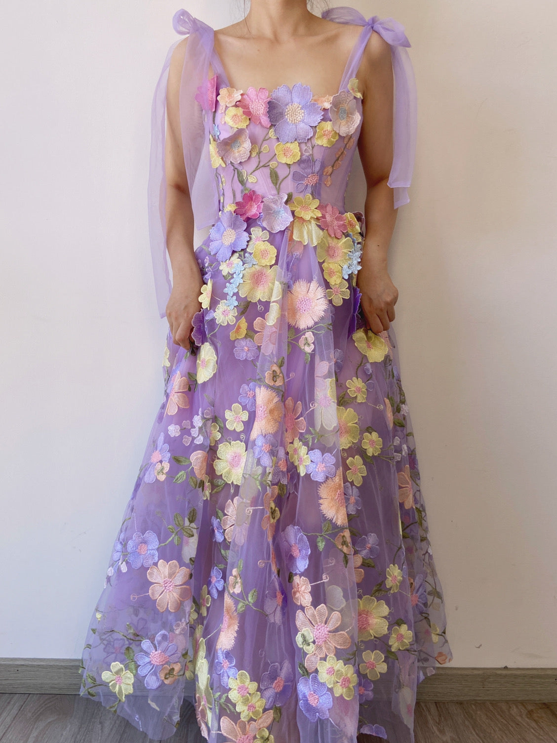 Fairycore Floral Embroidery Corset Dress - Purple | VintageMist