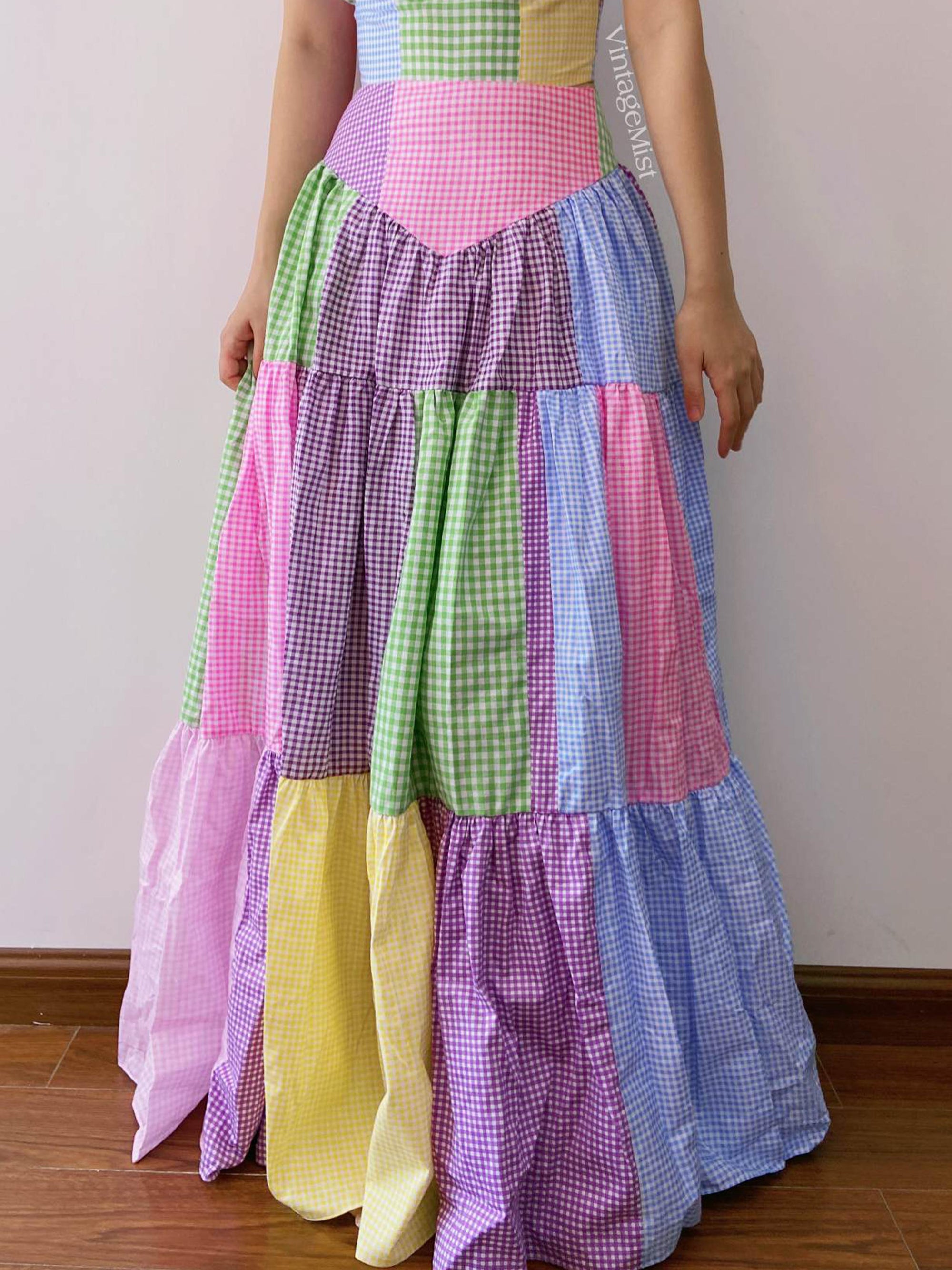 Color Block Retro Plaid Skirt - Multicolor | VintageMist